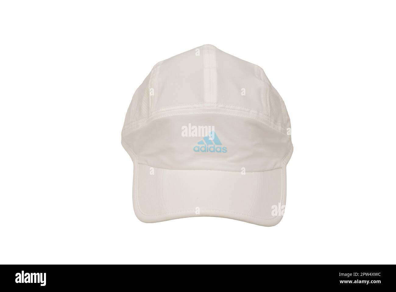 Close-up view of white baseball cap adidas isolated on white background ...