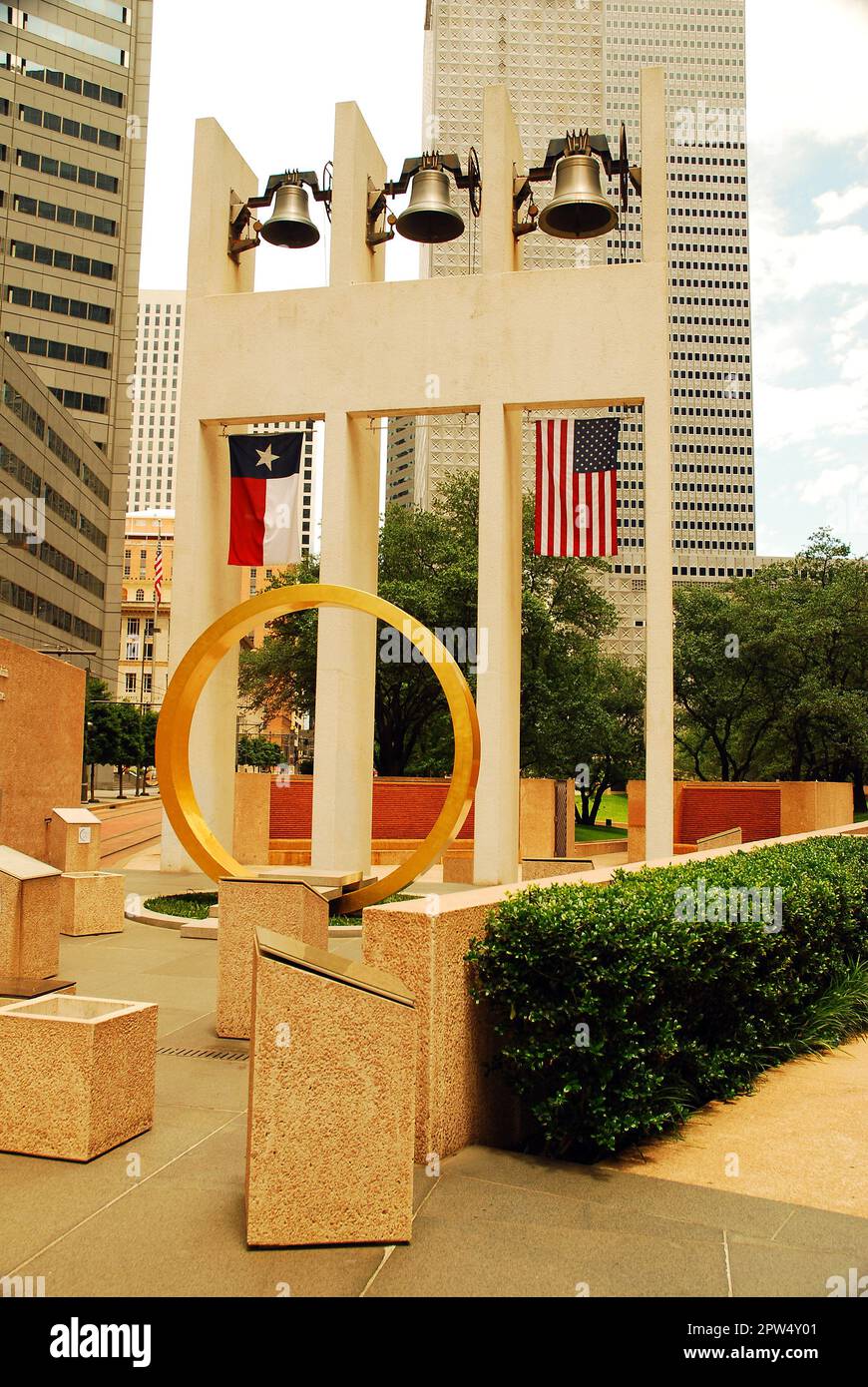 A clarion of bells stands in the center of Thanksgiving Square ...