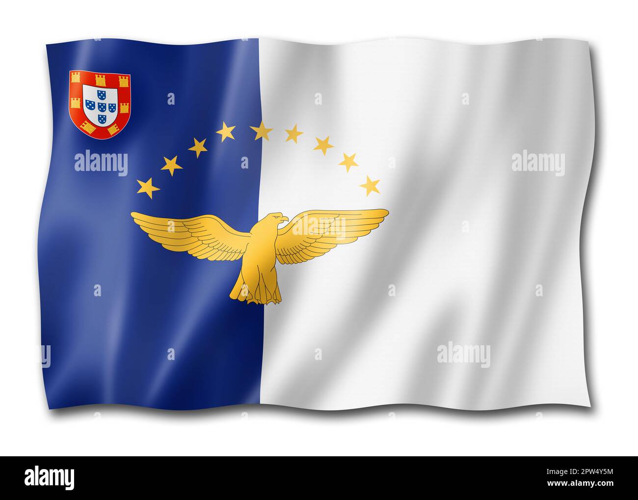 Azores archipelago flag, Portugal waving banner collection. 3D ...