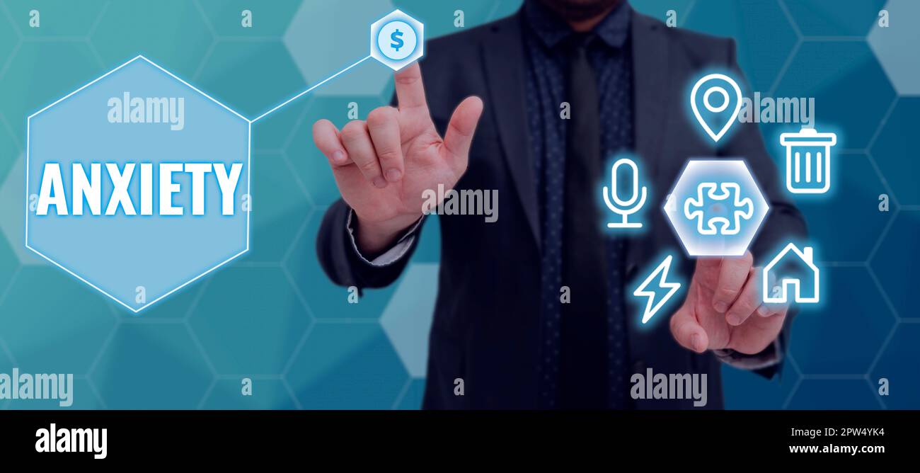 Hand writing sign Anxiety, Business overview Excessive uneasiness and ...