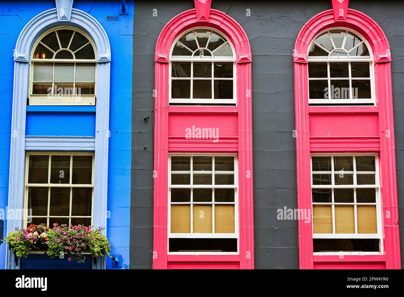 Colourful windows, facade detail in Victoria Street, Old Town ...