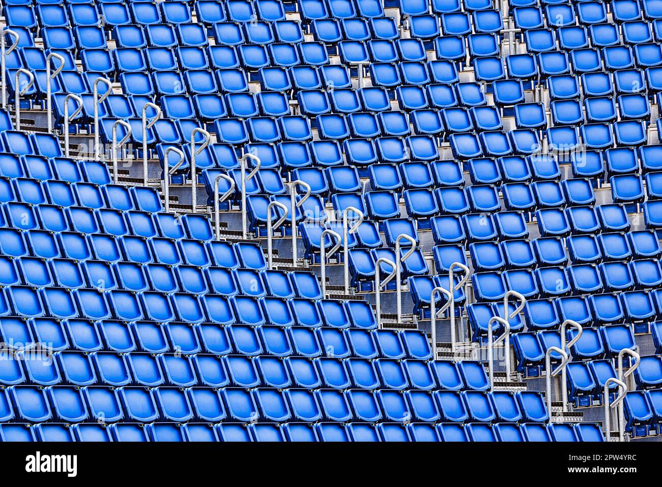 Empty grandstand, rows of blue seats for the Edinburgh Military Tattoo ...