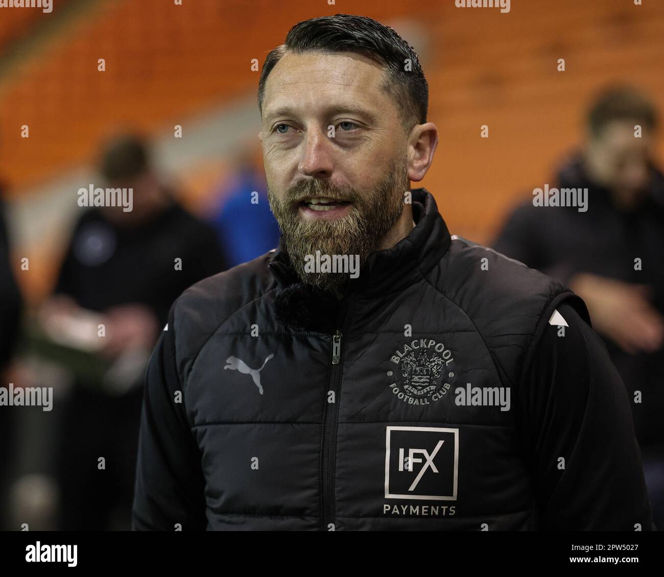 Blackpool, UK. 28th Apr, 2023. Stephen Dobbie interim head coach of ...