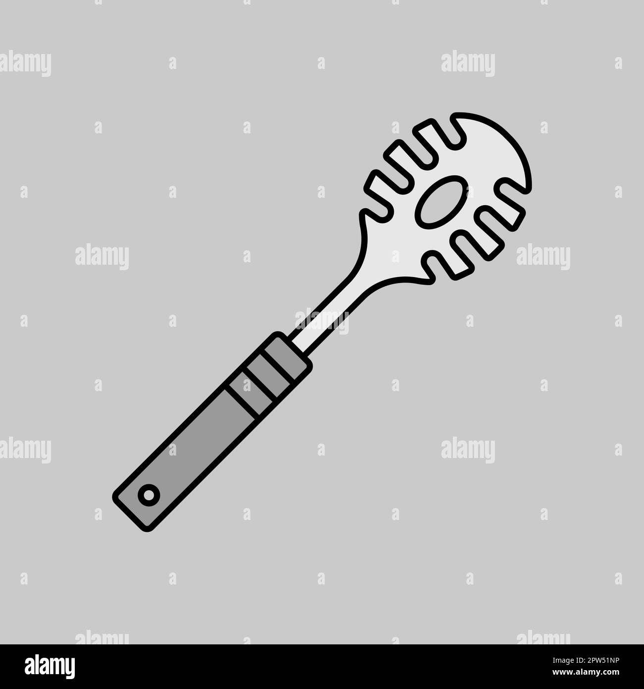 Kitchenware spaghetti spoon vector grayscale icon. Kitchen appliances ...