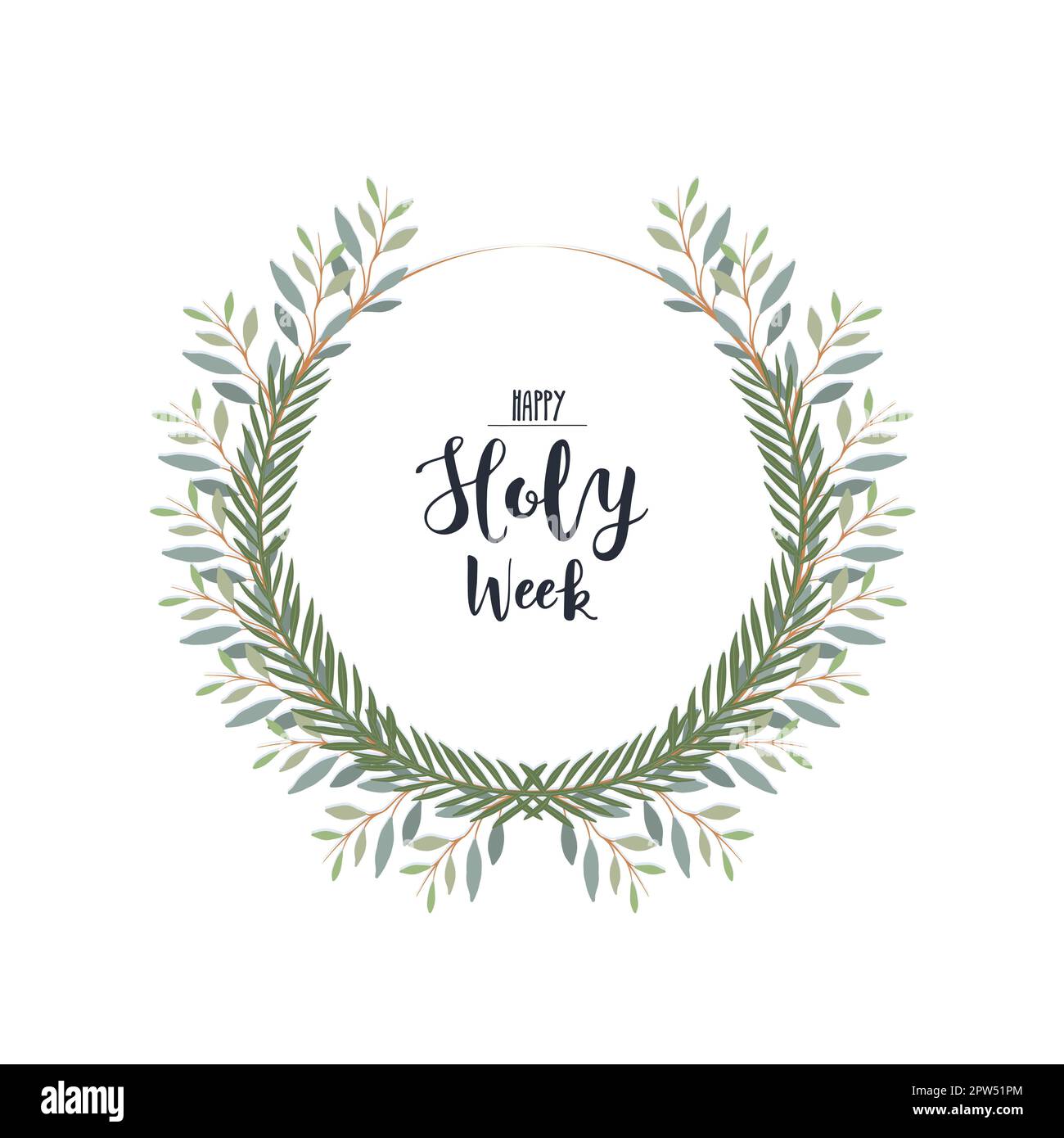 Laurel wreath with text happy Holy Week. Palm Sunday illustration Stock ...