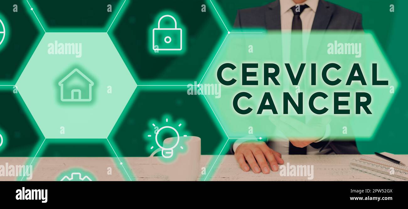 Text caption presenting Cervical Cancer, Business overview type of ...