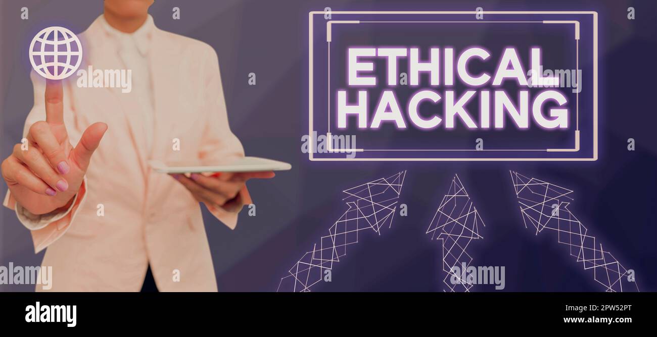 Hand writing sign Ethical Hacking, Word Written on act of locating ...