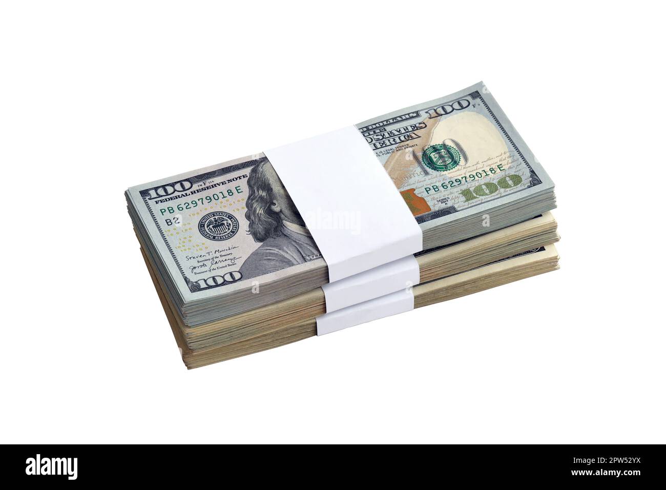 Bundle of US dollar bills isolated on white. Pack of american money ...