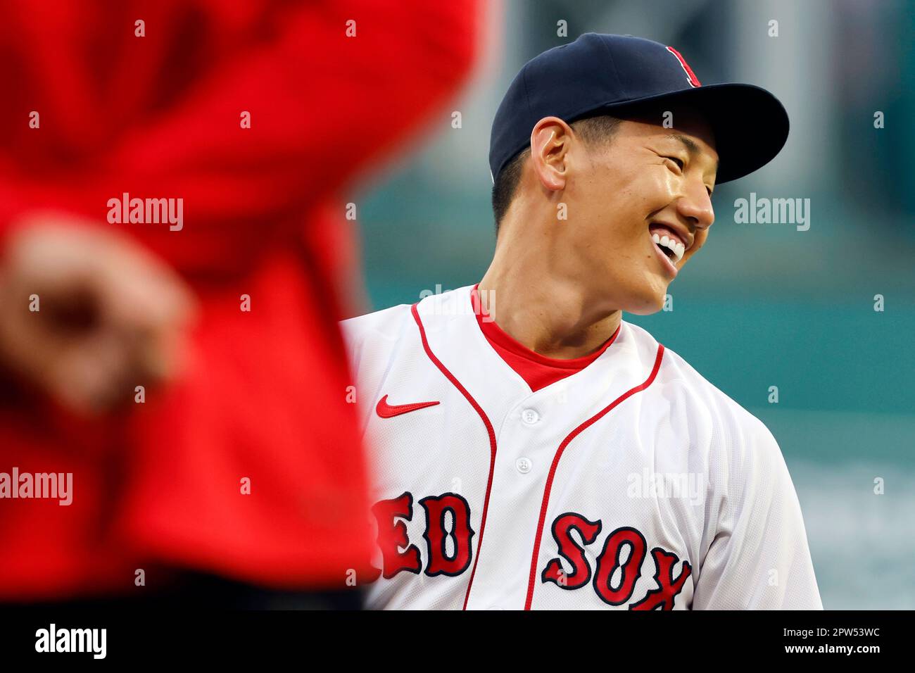 Boston Red Sox's Masataka Yoshida before a baseball game against the Cleveland Guardians, Friday ...