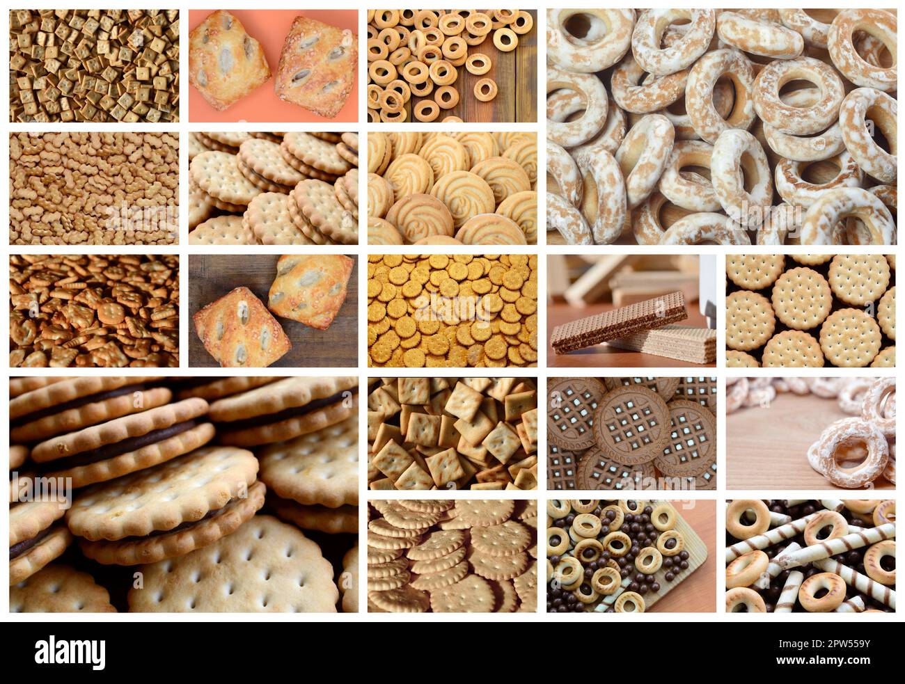 A collage of many pictures with various sweets close-up. A set of ...