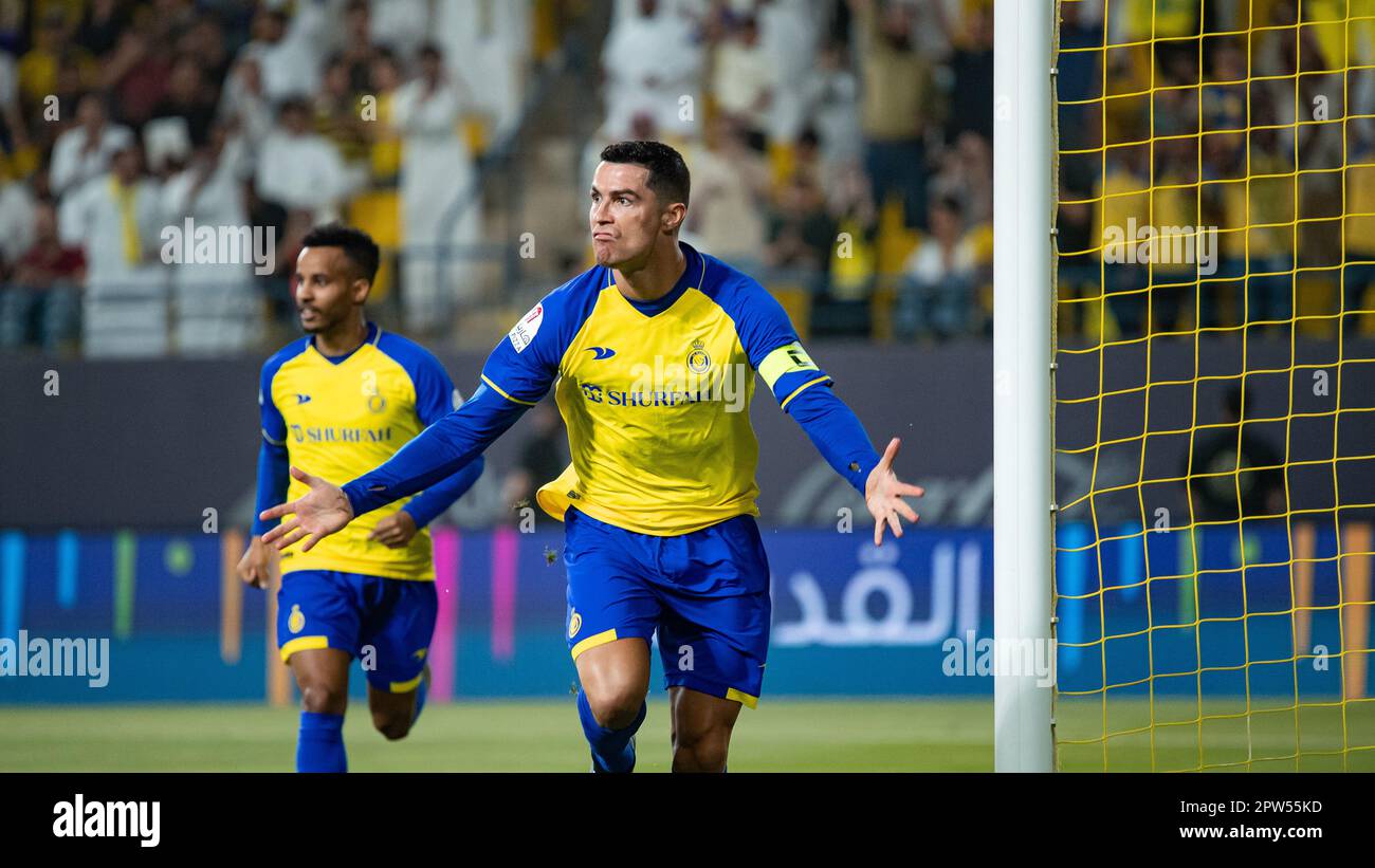 Cristiano Ronaldo of Al-Nassr FC celebrates his goal against Al-Raed FC ...
