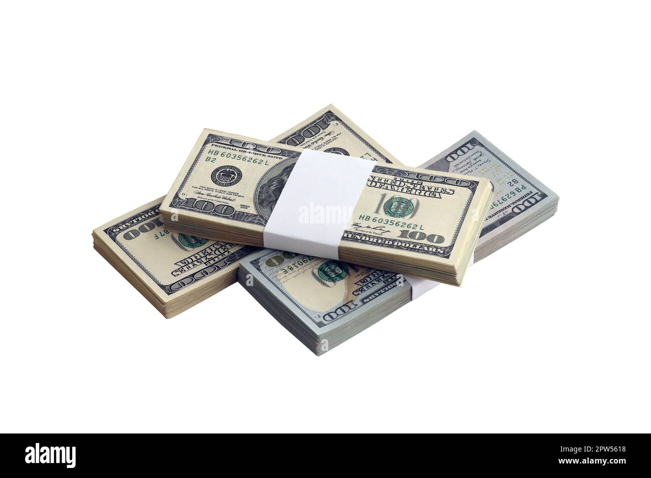 Bundle of US dollar bills isolated on white. Pack of american money ...