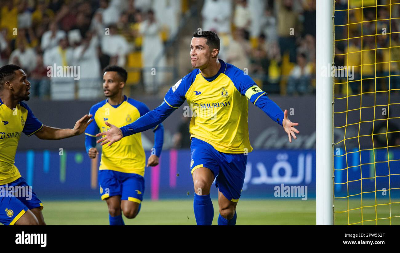 Cristiano Ronaldo of Al-Nassr FC celebrates his goal against Al-Raed FC ...