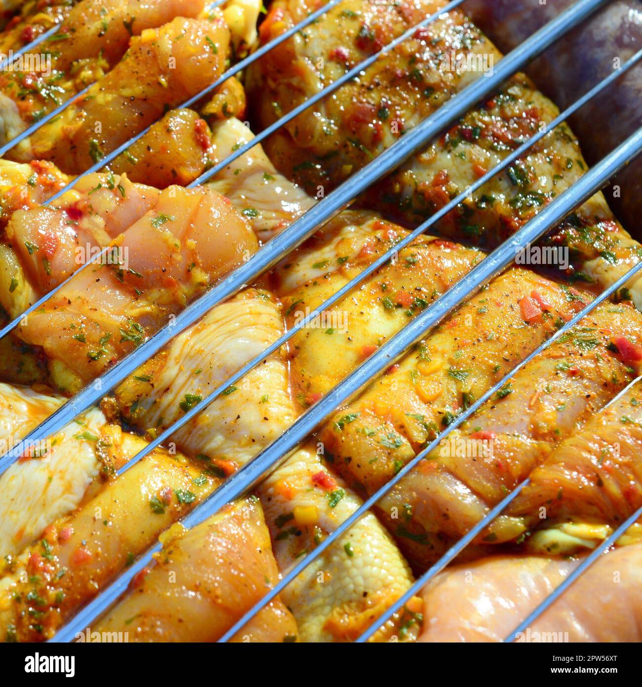 Delicious chicken legs on garden grill. Marinated Chicken Legs On The ...