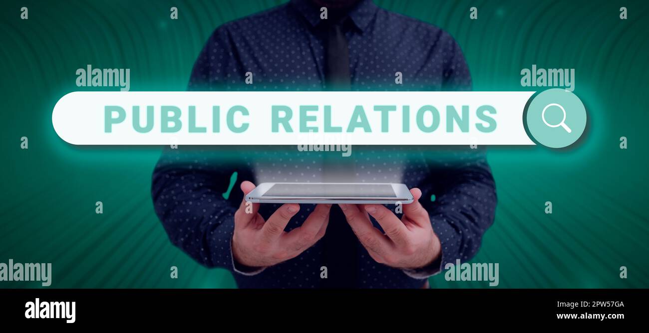 Sign displaying Public Relations, Word Written on Communication Media ...
