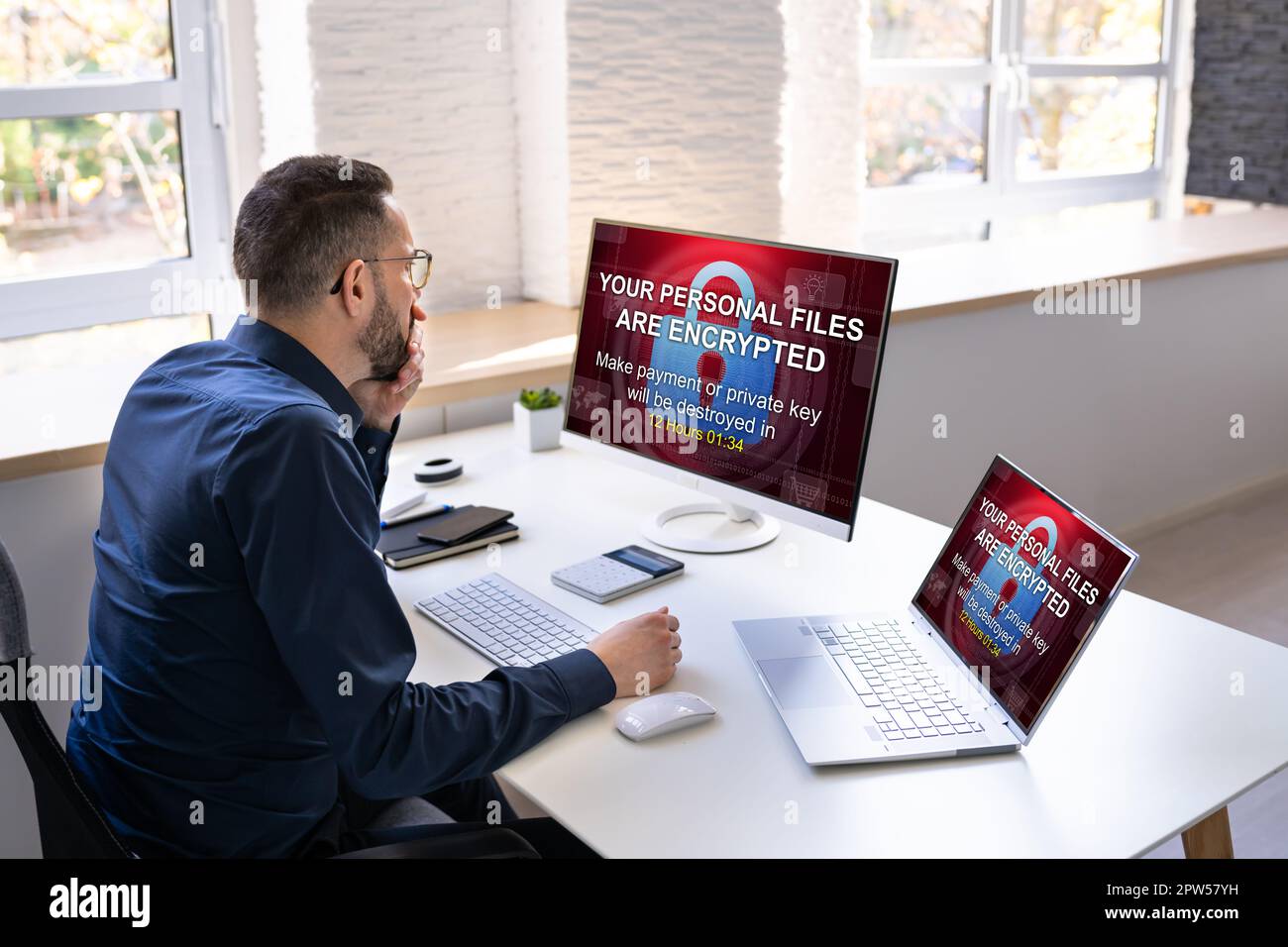 Ransomware Cyber Attack Showing Personal Files Encrypted Screen Stock ...
