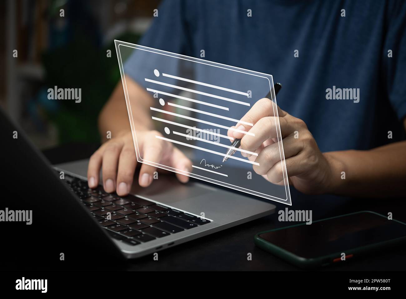 Electronic Signature Concept.e-signing Businessman signs electronic ...