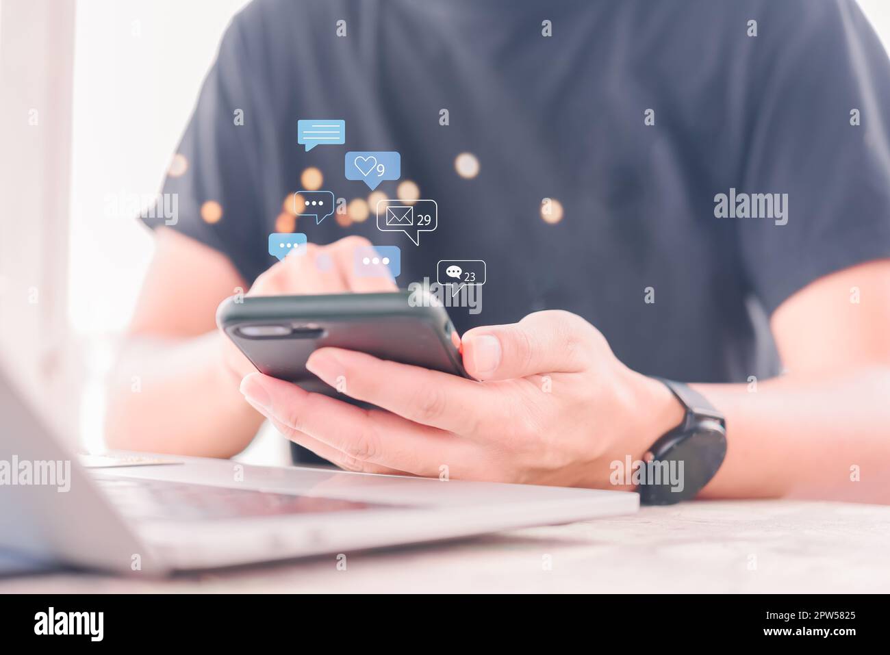 man using mobile smart phone Social media chat message and Marketing ...