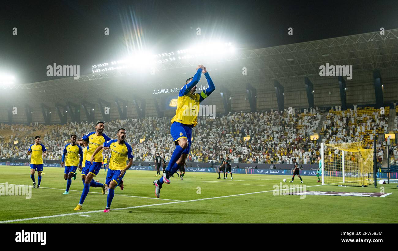 Cristiano Ronaldo of Al-Nassr FC celebrates his goal against Al-Raed FC ...