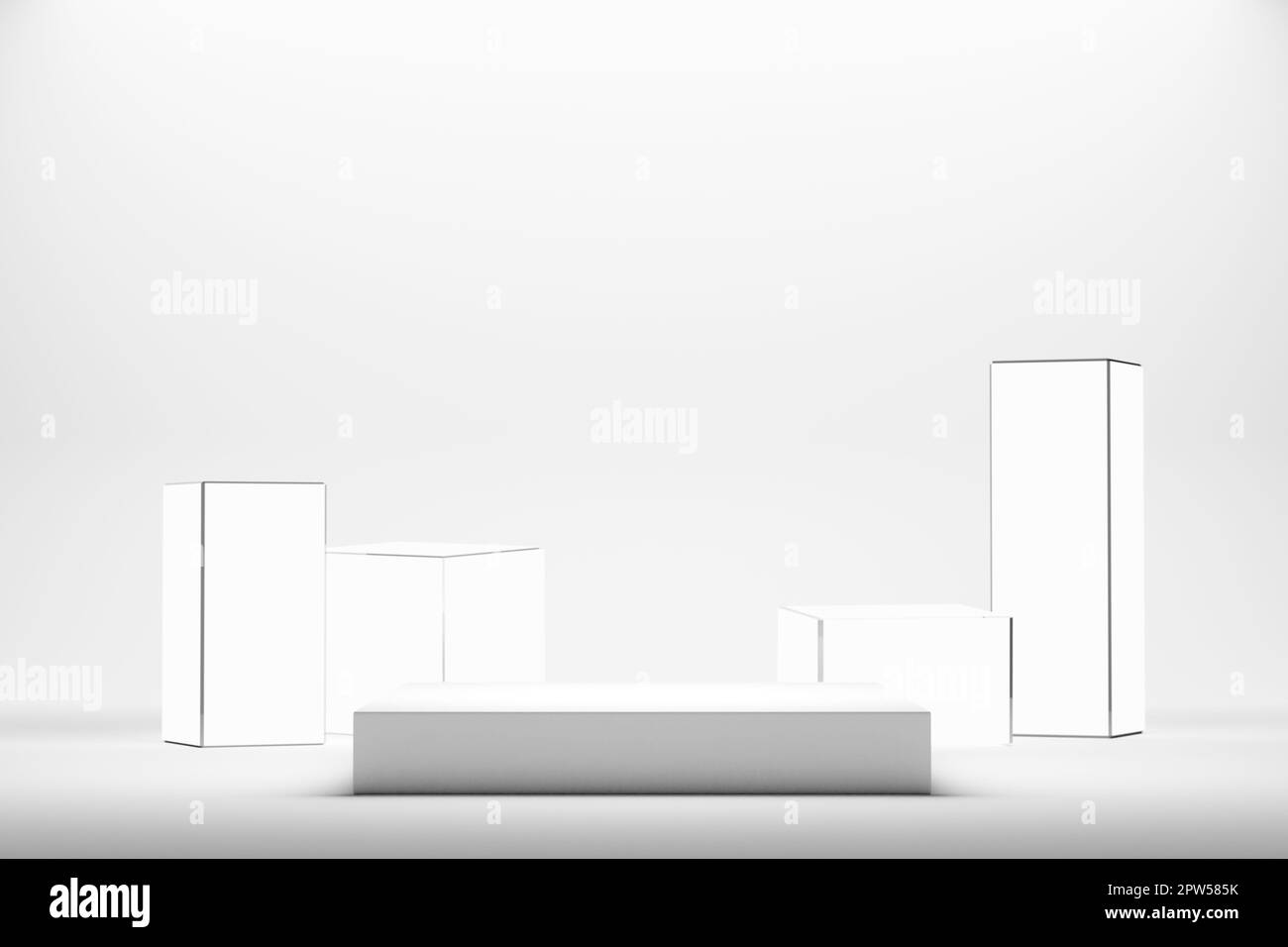 Realistic 3d rendering white platform for product display with bright ...