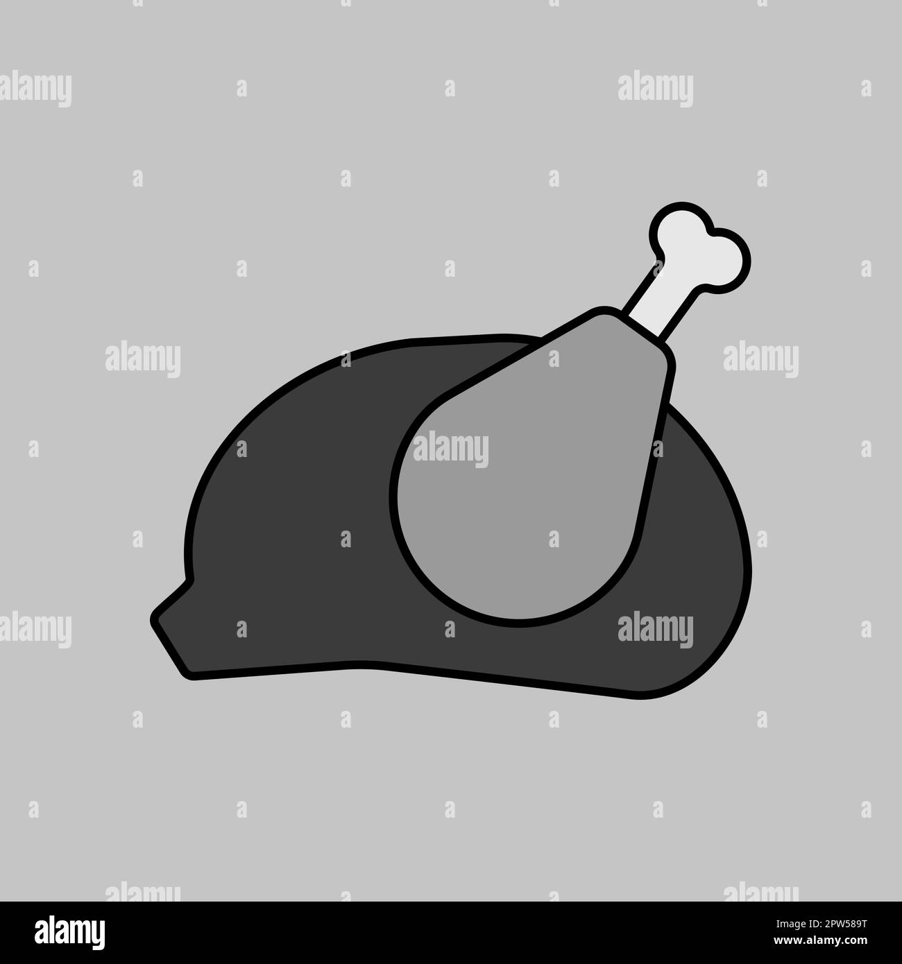 Whole roast chicken vector grayscale icon food meat. Barbecue and bbq ...