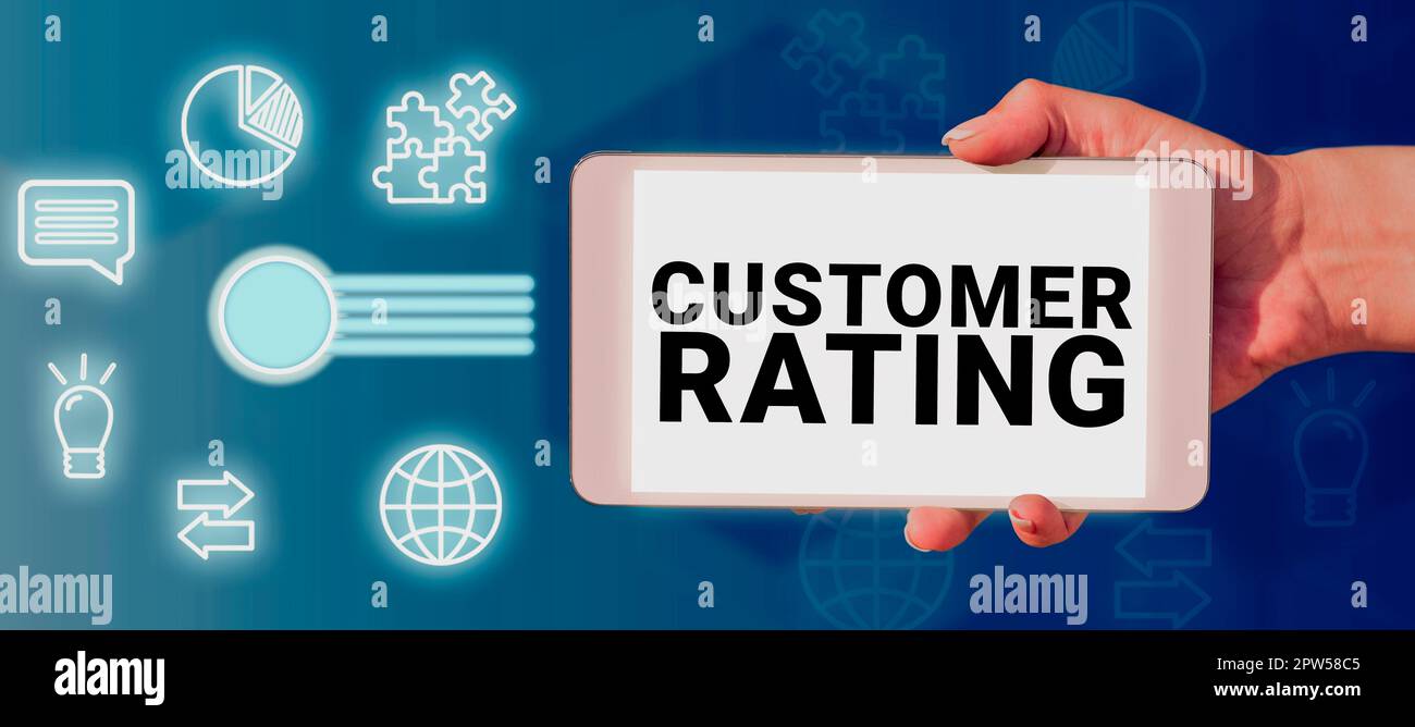 Text caption presenting Customer Rating, Word for gauge the customer ...