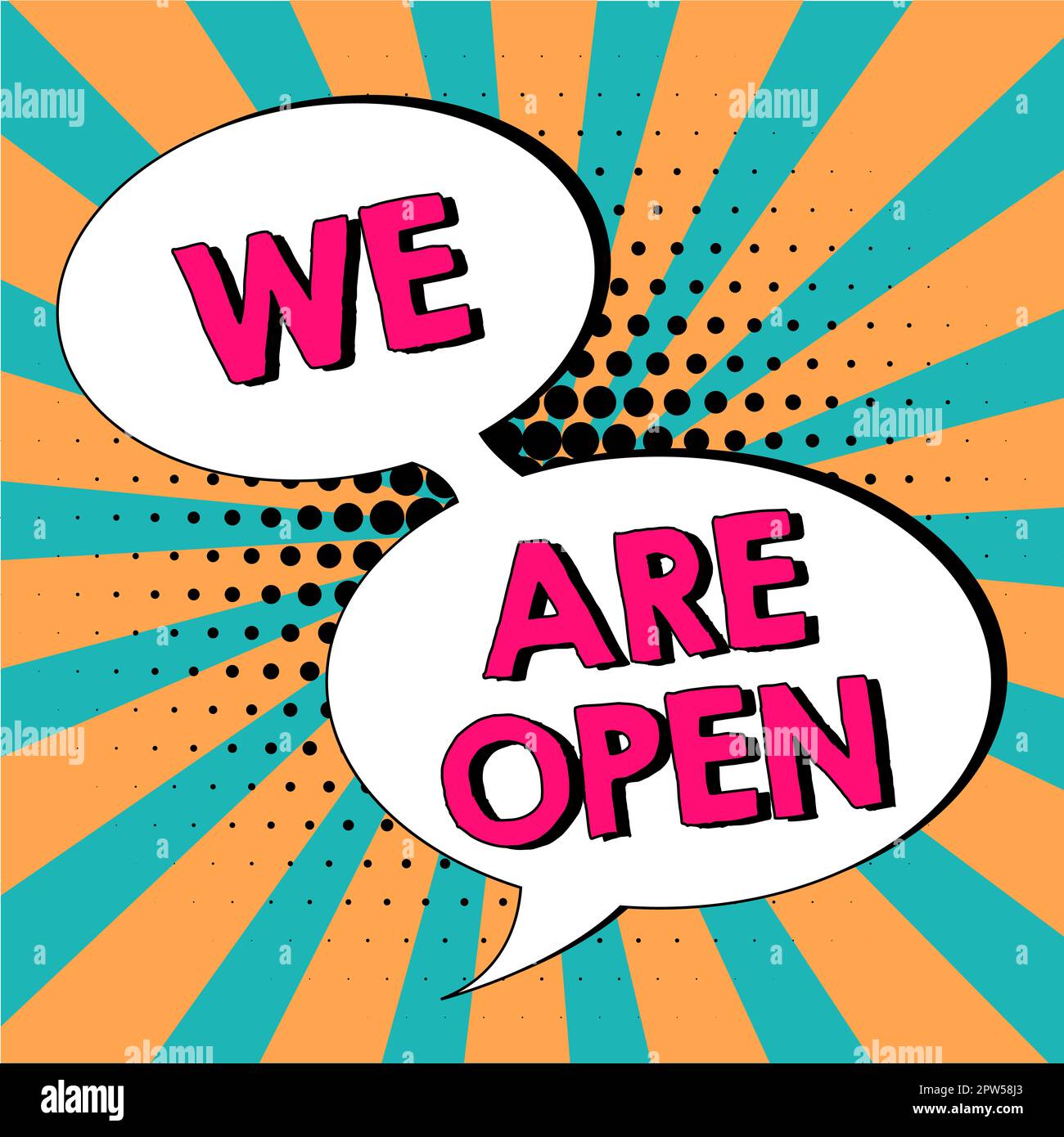 Hand writing sign We Are Open, Business concept no enclosing or ...