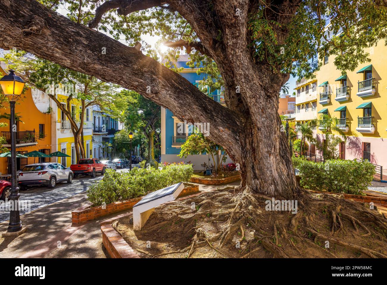 Puerto Rico colorful colonial architecture in historic city center ...