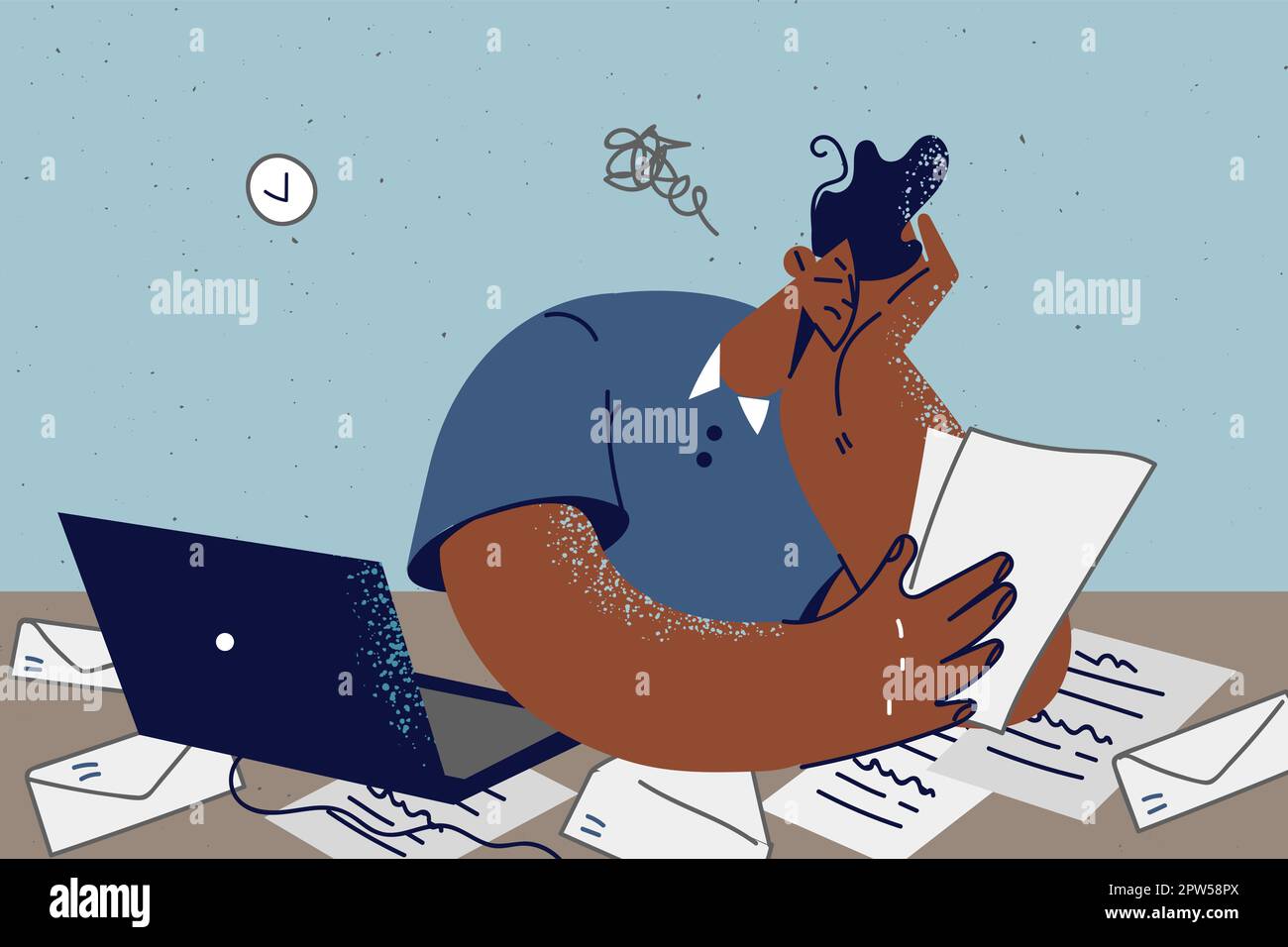 Tired employee overwhelmed with paperwork Stock Vector Image & Art - Alamy