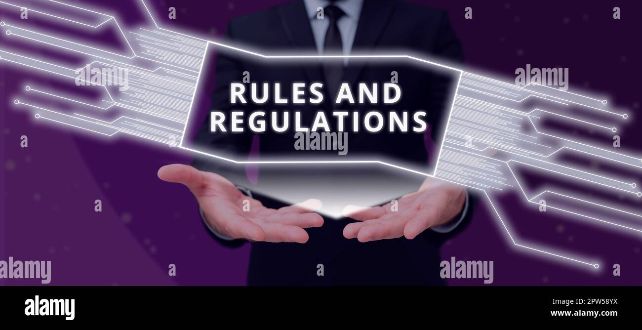 Inspiration showing sign Rules And Regulations, Business showcase ...