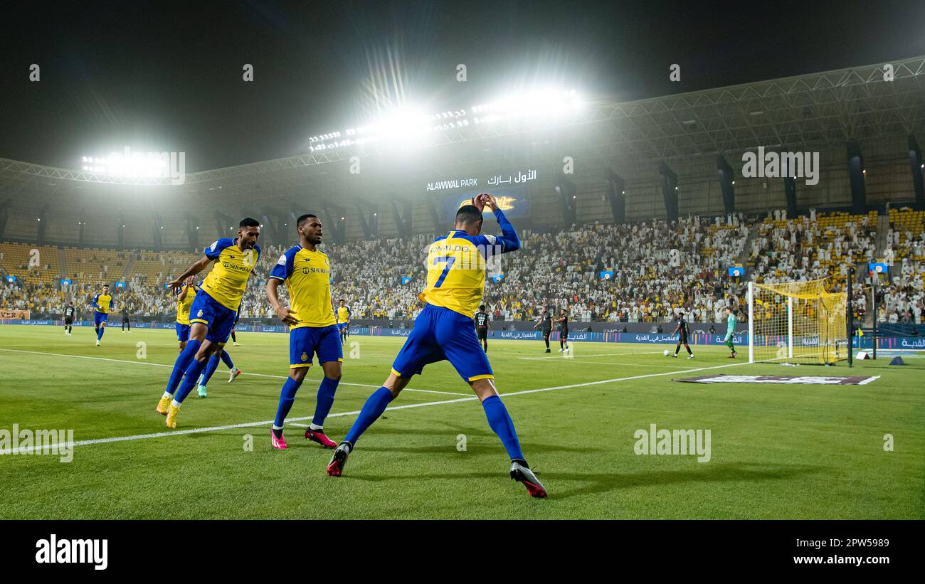 Cristiano Ronaldo of Al-Nassr FC celebrates his goal against Al-Raed FC ...