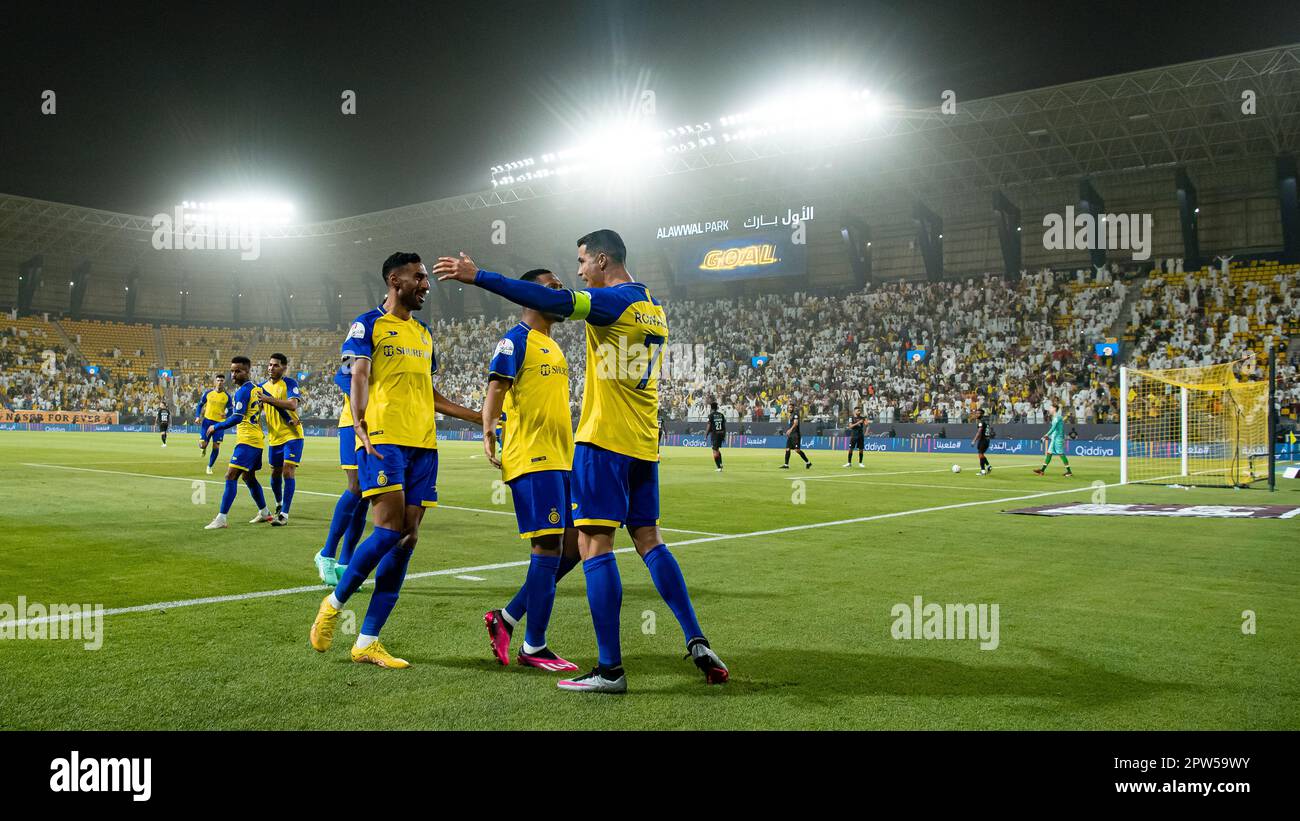 Cristiano Ronaldo of Al-Nassr FC celebrates his goal against Al-Raed FC ...