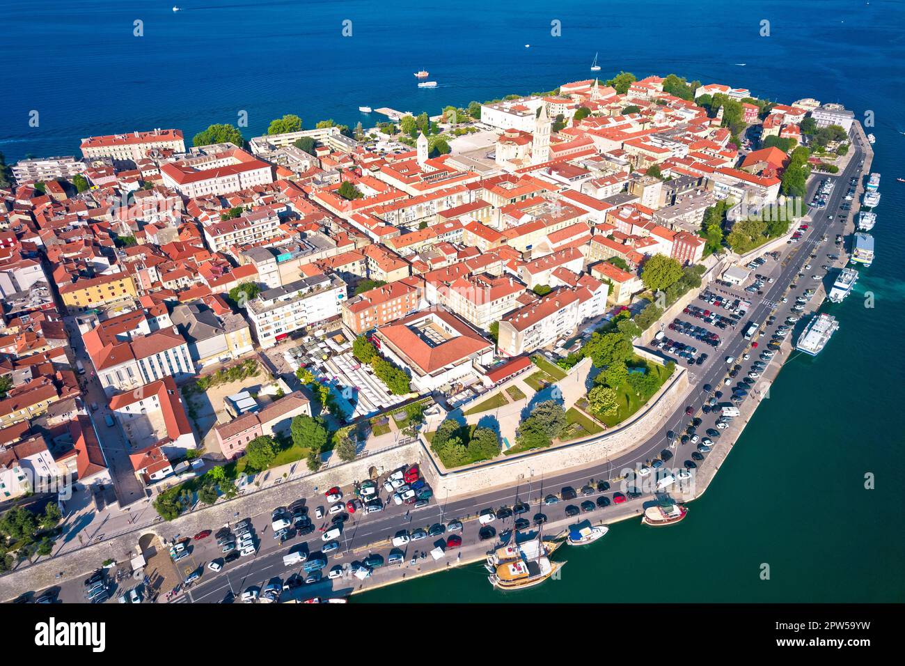 City of Zadar historic center and waterfront aerial panoramic view ...