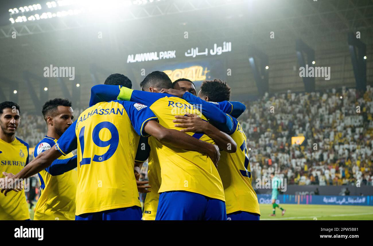 Cristiano Ronaldo of Al-Nassr FC celebrates his goal against Al-Raed FC ...