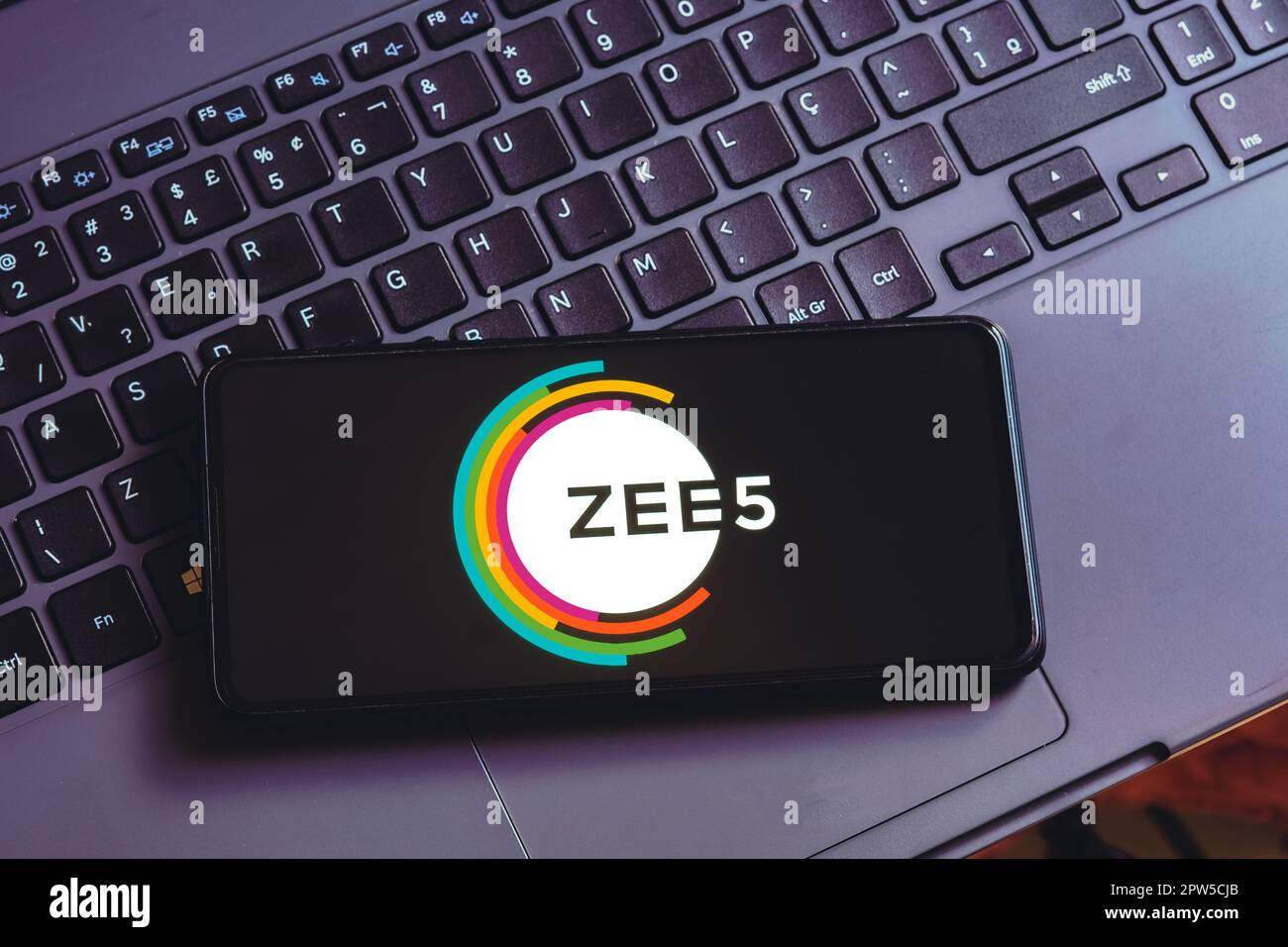 Brazil. 28th Apr, 2023. In this photo illustration, the ZEE5 logo is ...