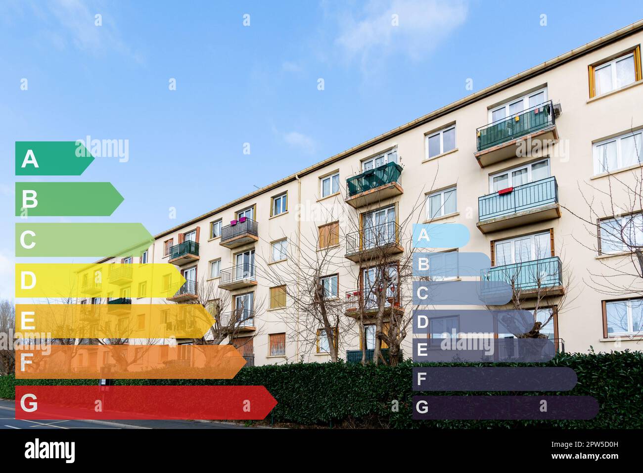 Building from the 1960s, with illustration of DPE energy classes, in ...