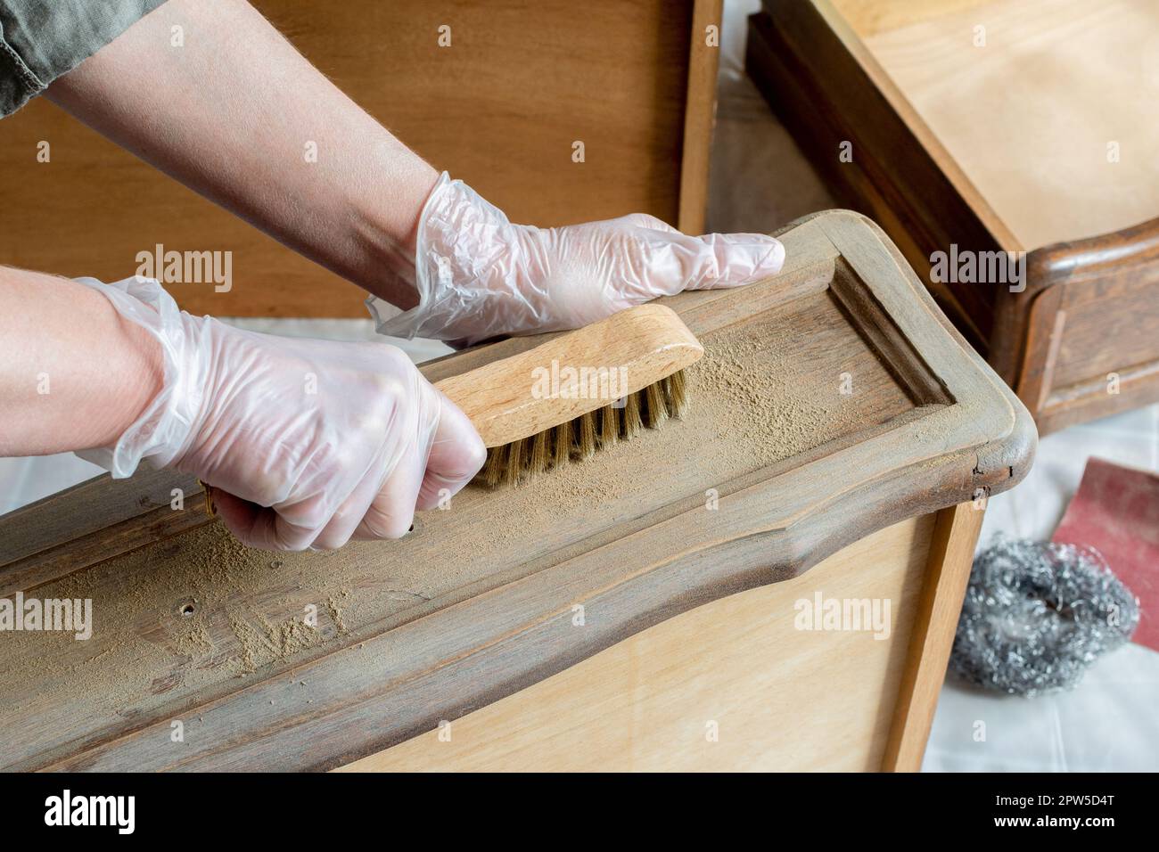 Restoration of antique furniture. Dresser makeover. Whitewash brush ...