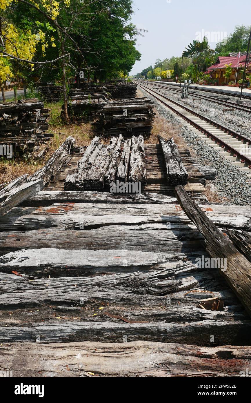 Old railway sleepers from the dismantled railway Stock Photo - Alamy
