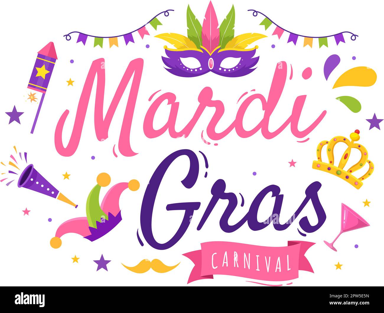 Mardi Gras Carnival Party Illustration With Mask Feathers And Item