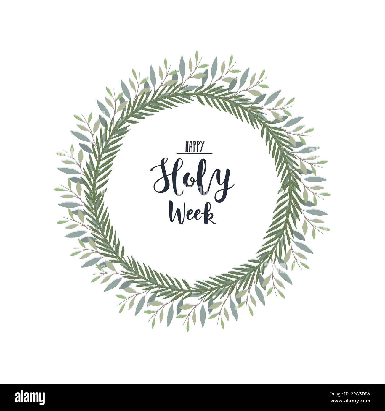 Laurel wreath with text happy Holy Week. Palm Sunday illustration Stock ...