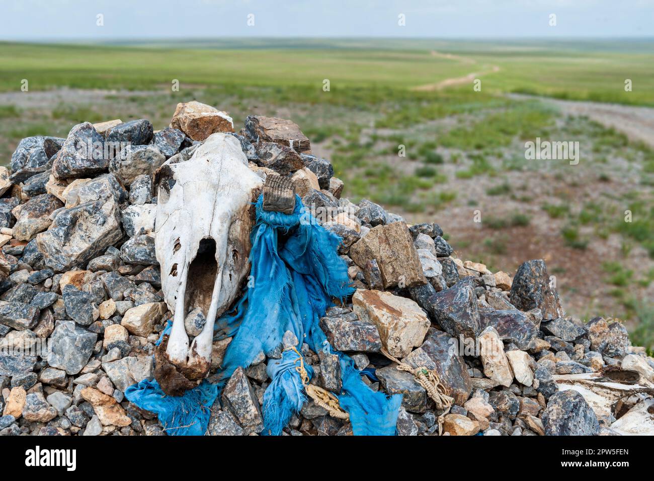 Detailed view of a so-called "Owoo", an artificially created pile with ...