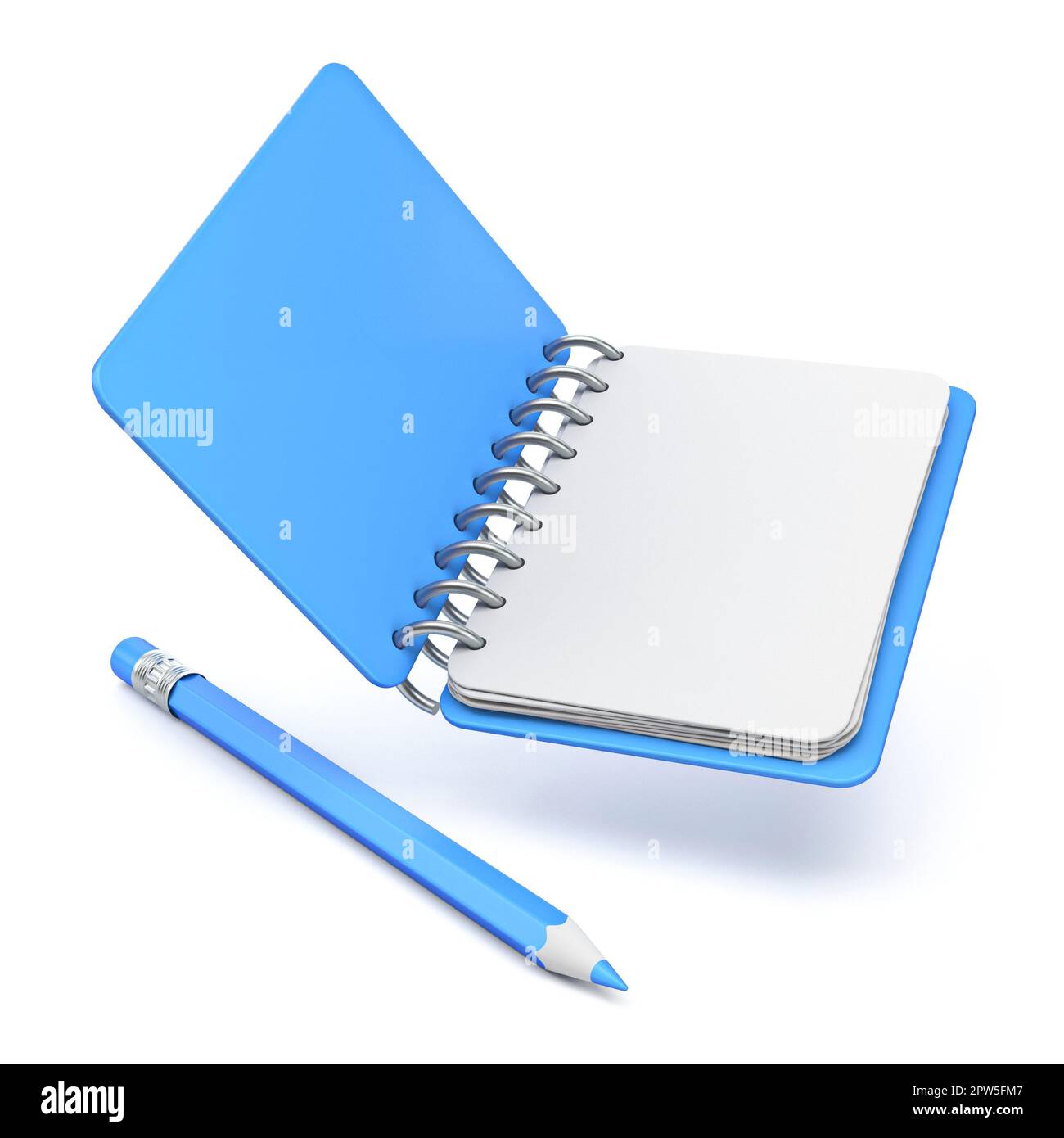 Blue empty notepad with blue pencil 3D rendering illustration isolated ...