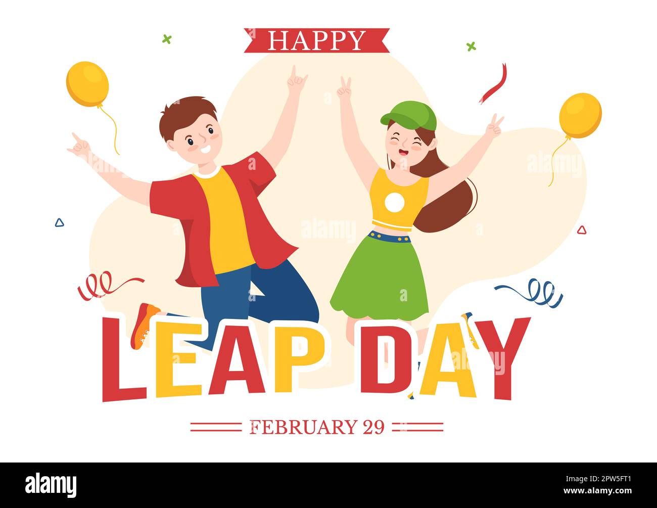 Happy Leap Day on 29 February with Cute Frog in Flat Style Cartoon Hand ...