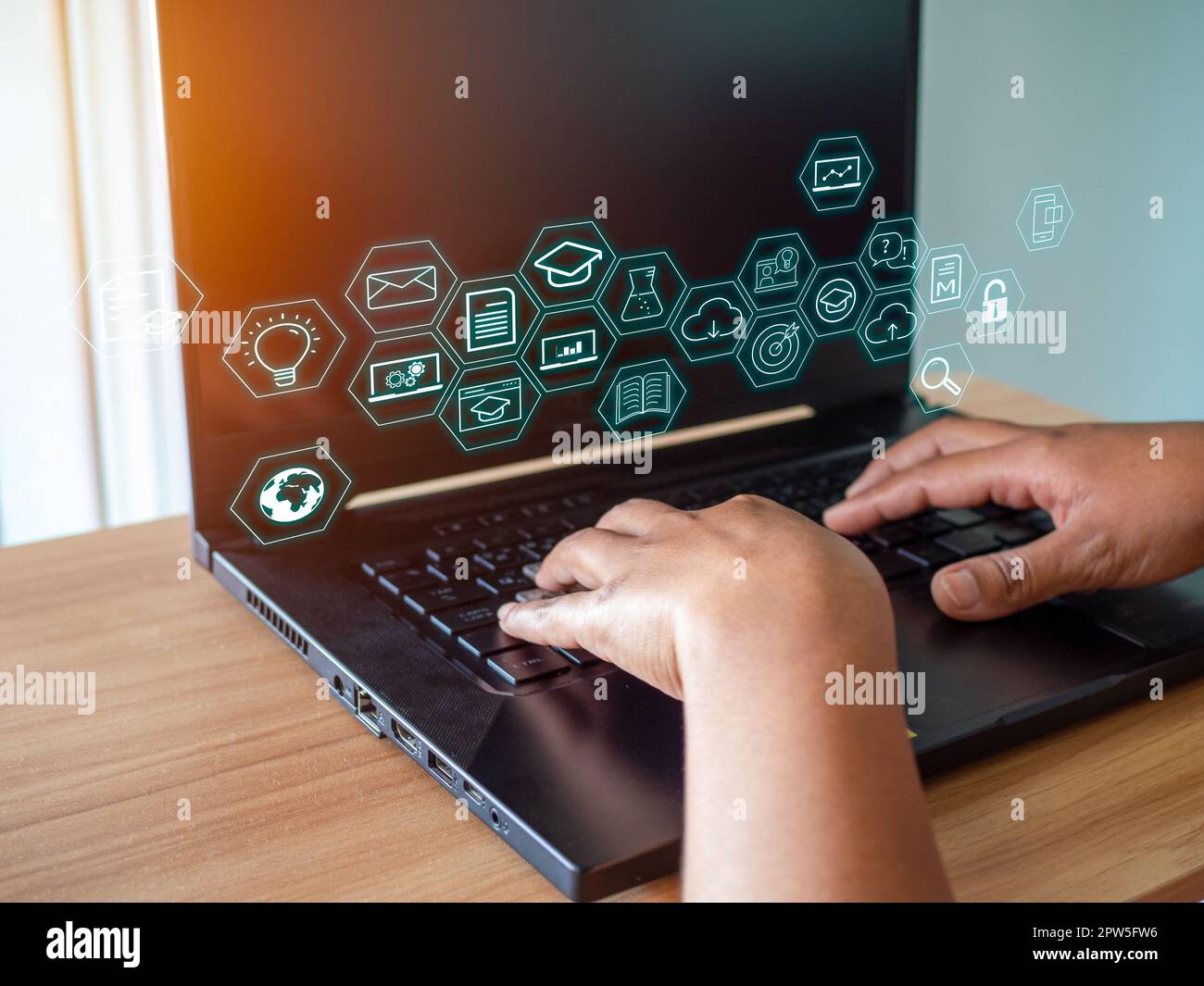 Human hand working on computer. business concept and communication ...