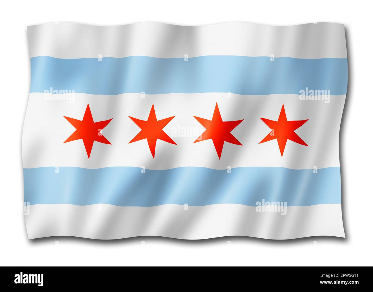Chicago city flag, Illinois. United states waving banner collection. 3D ...