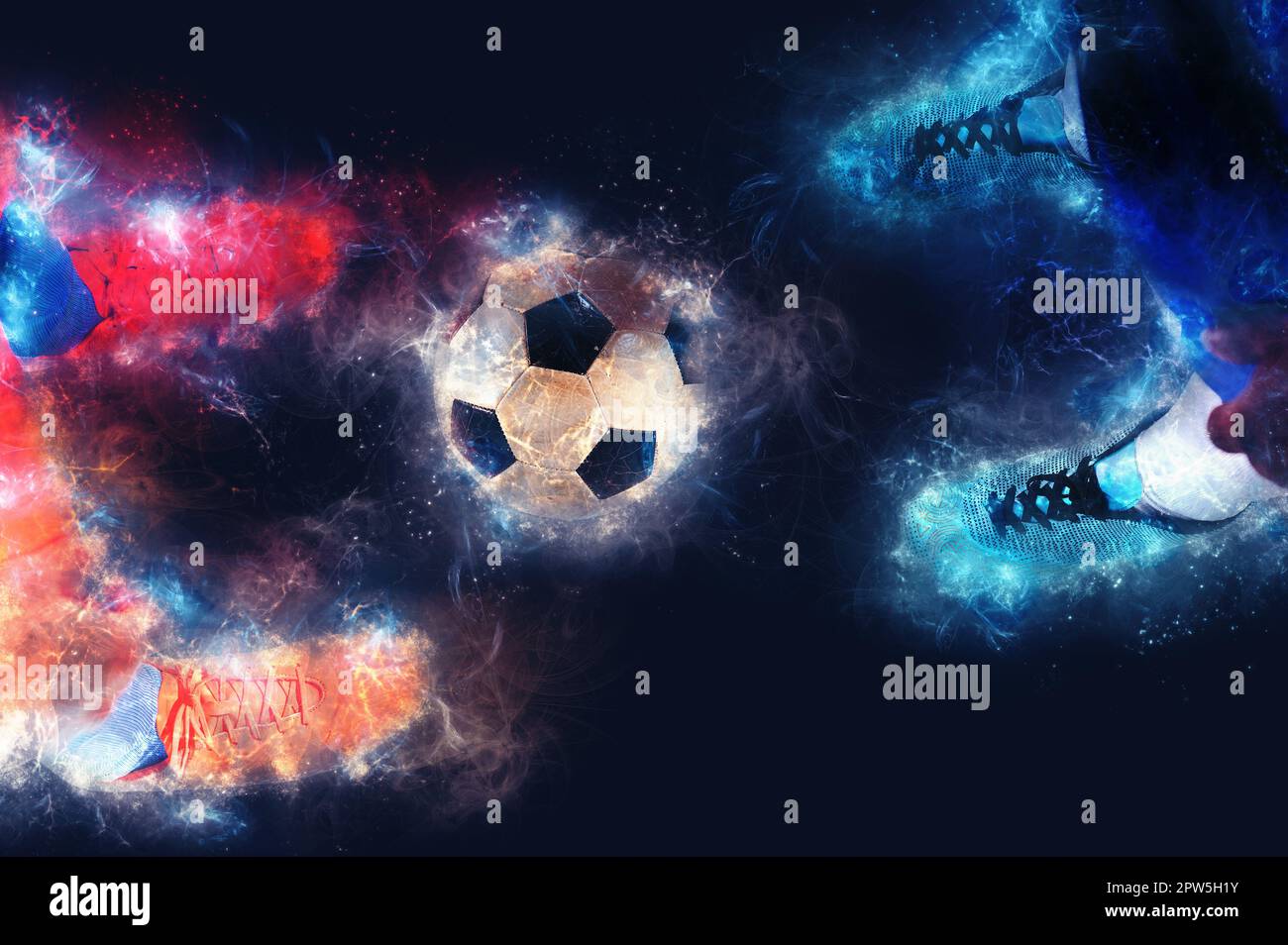 Two opposing players in front of the soccer ball Stock Photo - Alamy