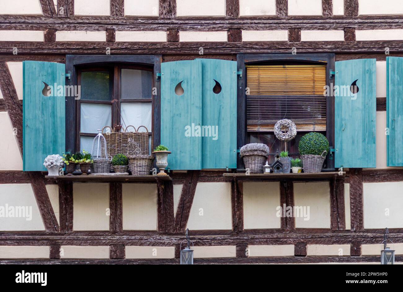 Closeup shot showing traditional rustic windows seen in Strasbourg ...
