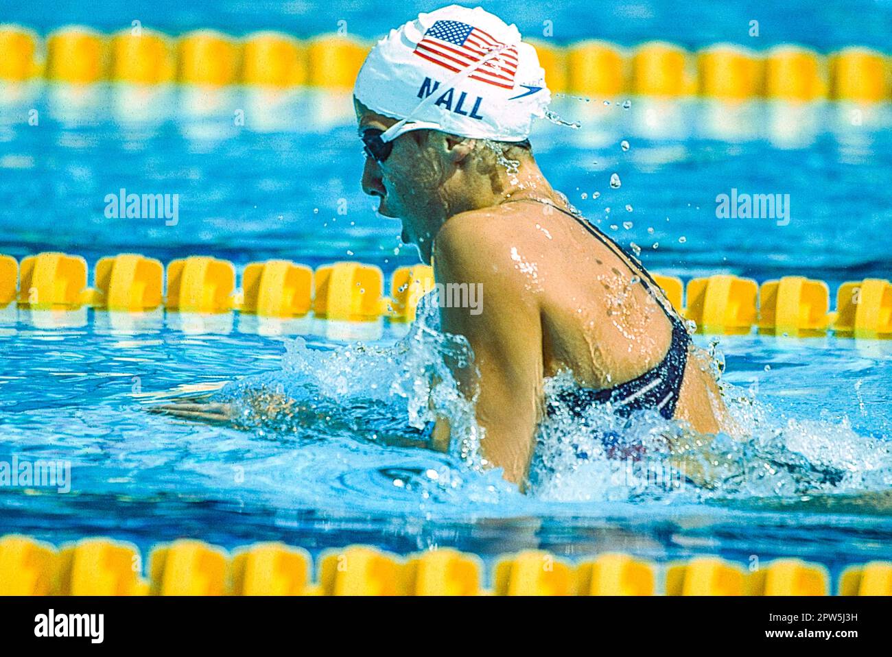 Anita Nall (USA) competing in the women's breaststroke at the 1992 ...
