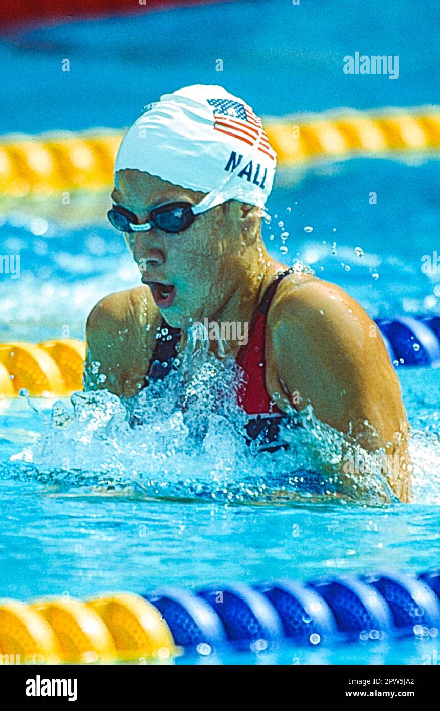 Anita Nall (USA) competing in the women's breaststroke at the 1992 ...
