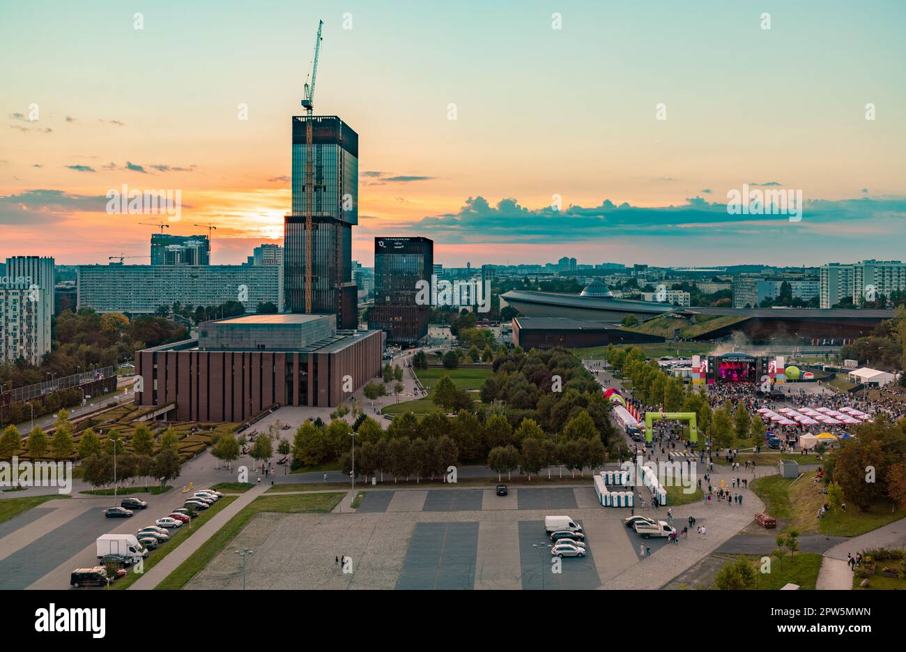 A picture of some of Katowice's landmarks, such as the .KTW building ...